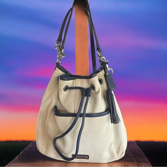 Coach | Bags | Coach Beige And Blue Bucket Crossbody Bag | Poshmark